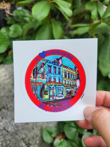 A Stroll Down Johnson Street Nanaimo City Sticker | Sherri Prevost Art