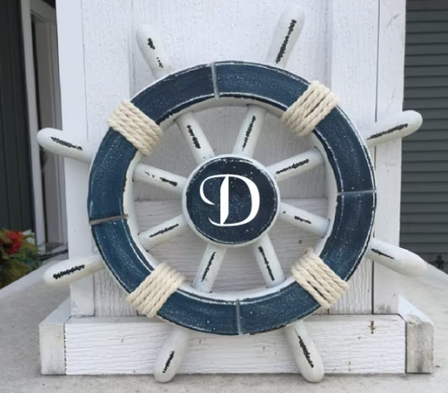 Monogrammed Dark Blue and White Nautical Ship Wheel - Personalized Ship ...