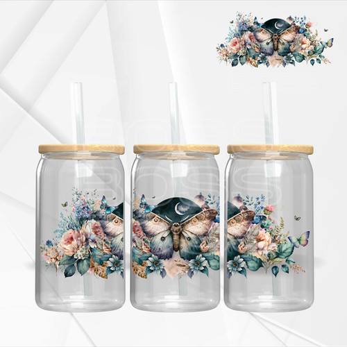 16oz Libbey UV DTF Wrap - Moonlight Moth | BOSS Babe Wholesale