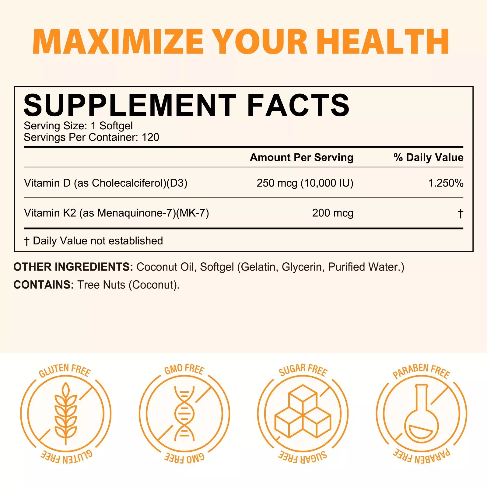 2 in 1 Vitamin D3 K2 Softgels Capsules Supplement Softgel 10000 IU VIT ...