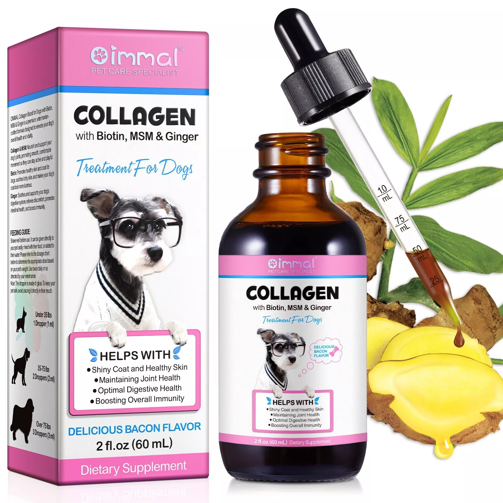 Liquid Collagen for Dogs - Hip and Joint Support with MSM, Ginger Boost ...