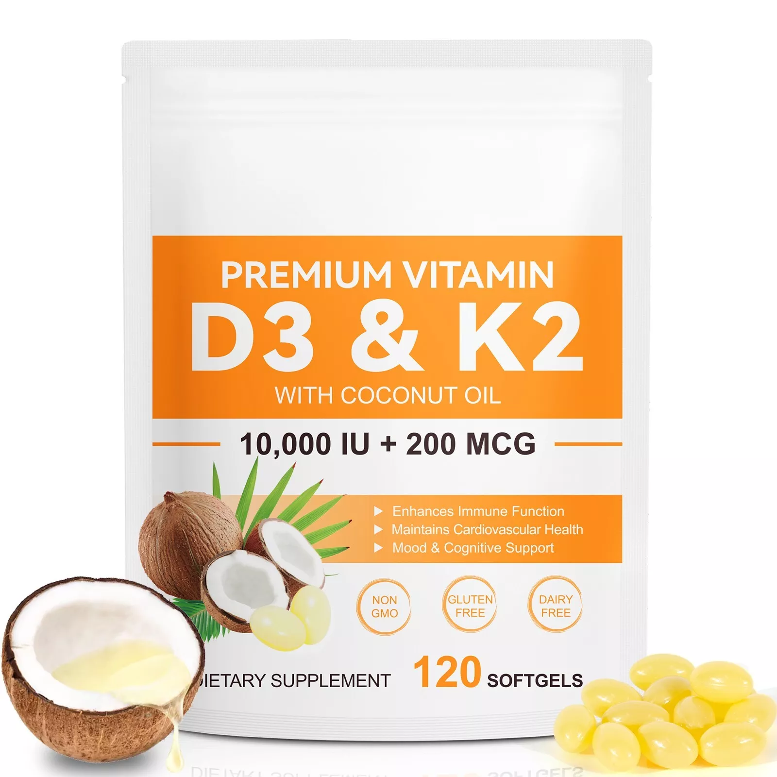 2 in 1 Vitamin D3 K2 Softgels Capsules Supplement Softgel 10000 IU VIT ...