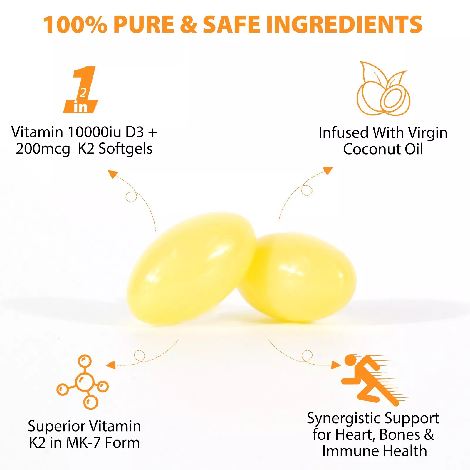 2 in 1 Vitamin D3 K2 Softgels Capsules Supplement Softgel 10000 IU VIT ...