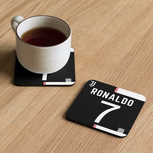 Cork-back coaster Cristiano Ronaldo Juventus with QR Code | Run Forest