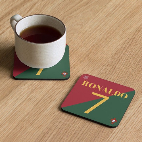 Cork-back coaster Cristiano Ronaldo Portugal with QR Code | Run Forest