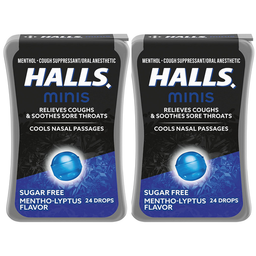 Halls Minis Mentho-Lyptus Flavor Sugar Free Cough Drops, 24 Mini Throat ...