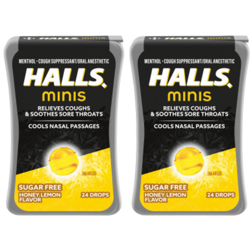 Halls Minis Honey Lemon Flavor Sugar Free Cough Drops 2 Pack Double Up ...