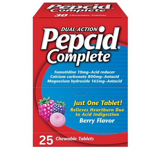 Pepcid Complete Dual-Action Antacid, Chewable Tablets, Berry Flavor, 25 ...