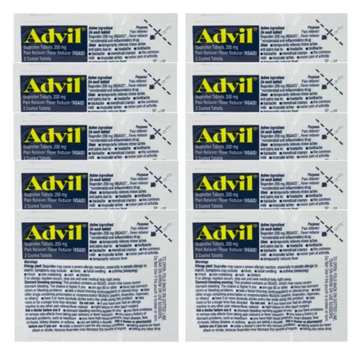 Advil Pain Reliever and Fever Reducer 2 Tablets Per Packet, (10 Pack ...