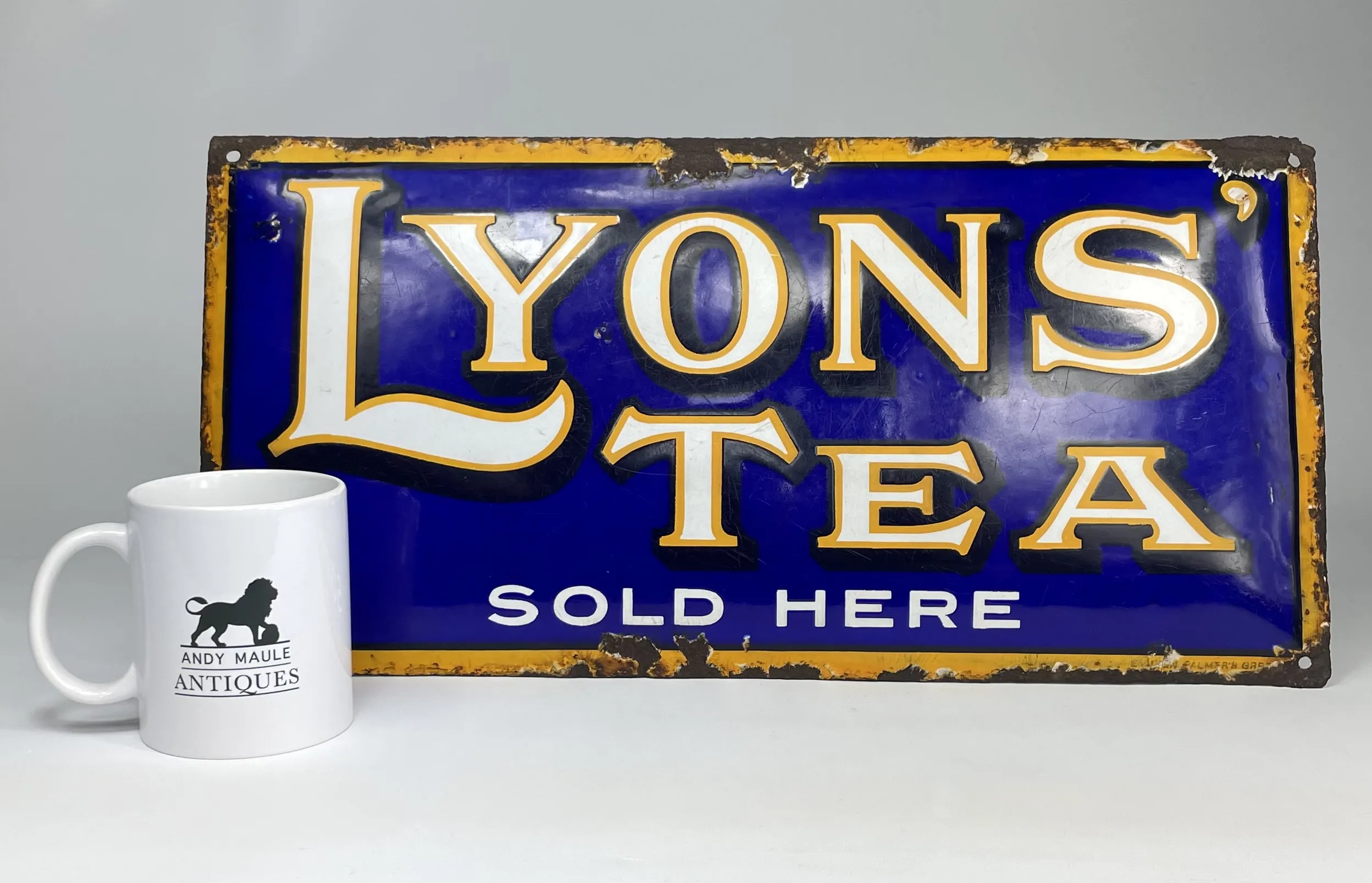 ORIGINAL ENAMEL ADVERTISING SIGN – LYONS’ TEA | Andy Maule Antiques