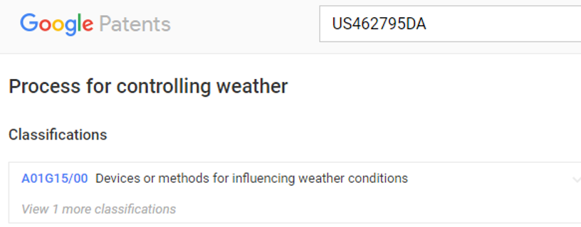 Weather Modification - Patent List
