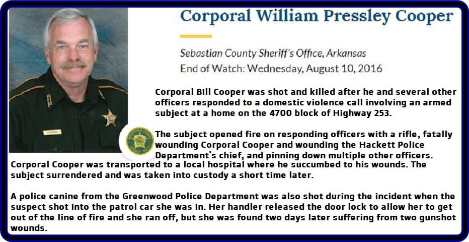 Officer Down Memorial: Corporal William Pau Cooper - Sebastian County Sheriff Office