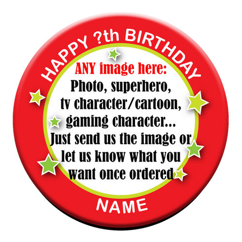 Any character Any Wording Birthday or Hen Pin Badges - red | bongobadges