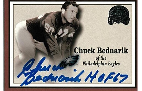 CHUCK BEDNARIK CONCRETE CHARLIE SIGNED EAGLES CARD | phillysportslegends