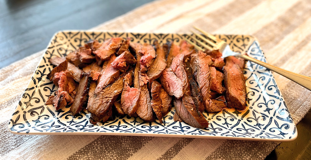 Marinated Flank Steak & Cheesy Garlic Crispy Potatoes