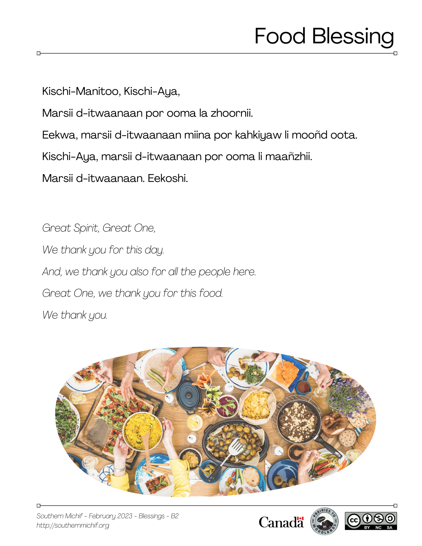 food-blessing | Southern Michif for Learners