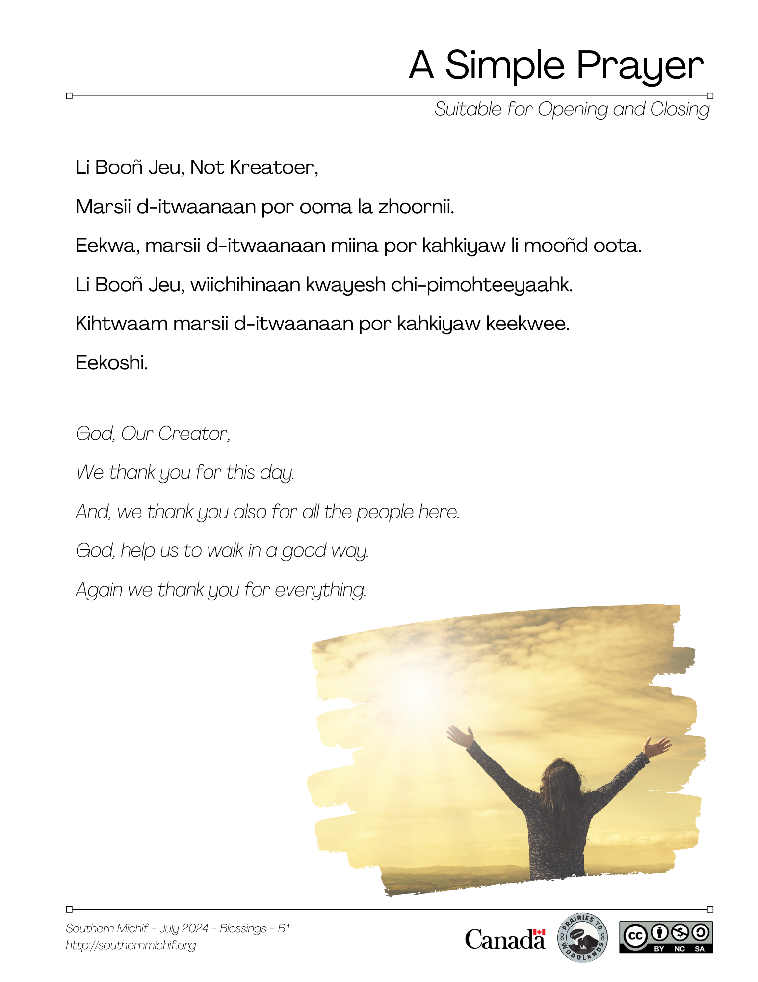 a-simple-prayer | Southern Michif for Learners