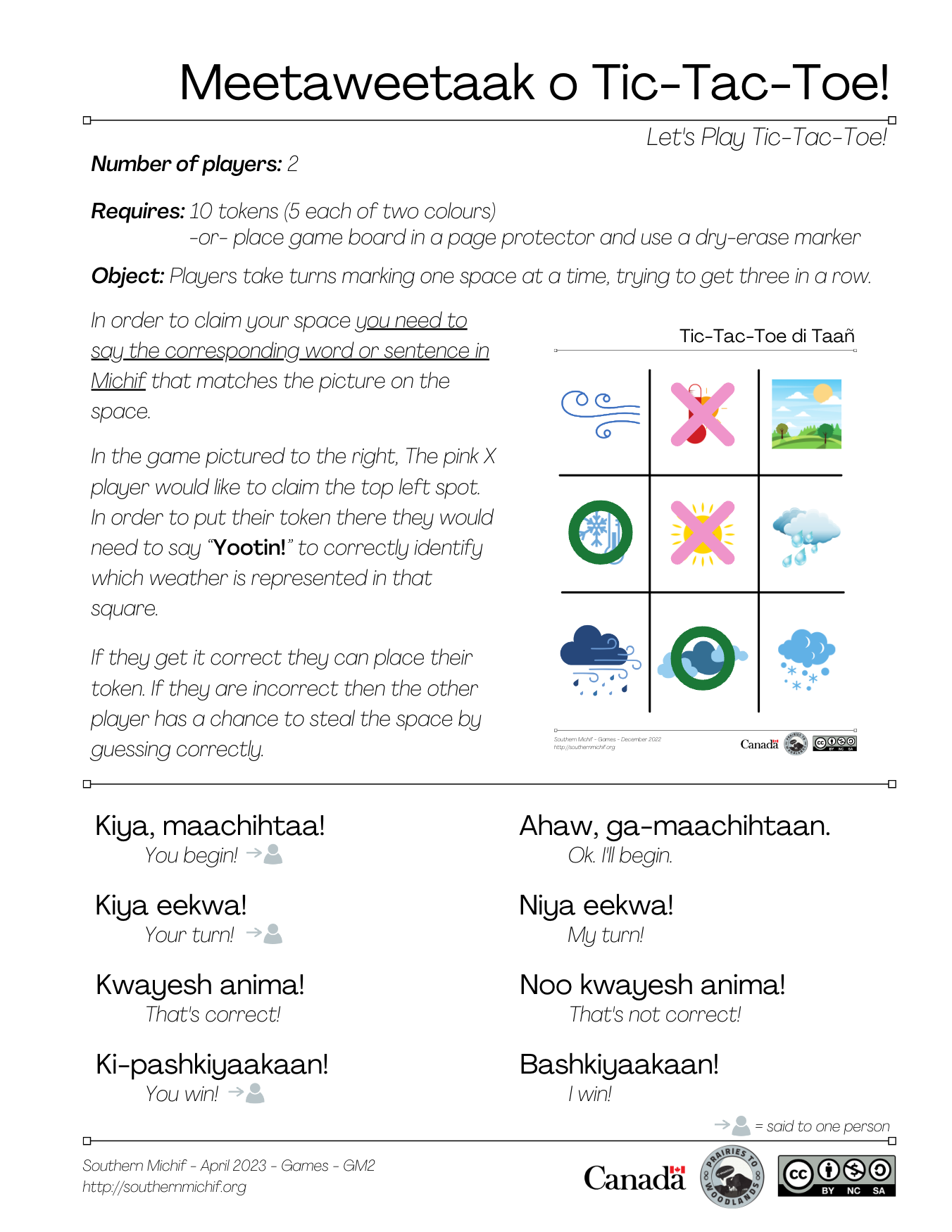 meetaweetaak-o-tic-tac-toe | Southern Michif for Learners