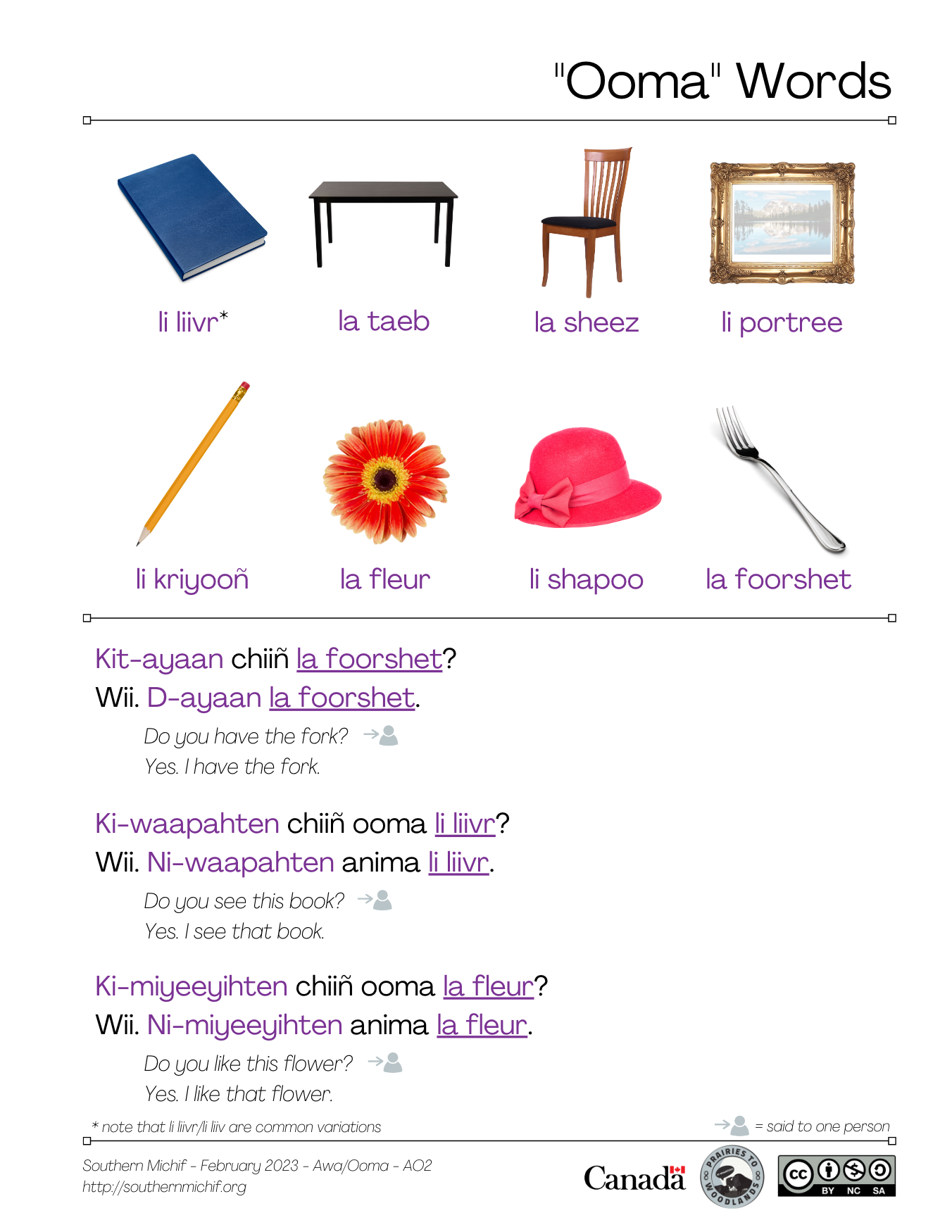 ooma-words | Southern Michif for Learners