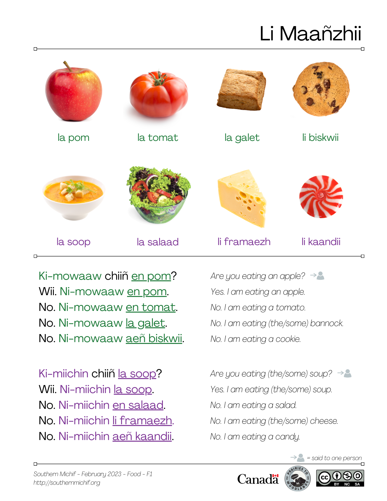 li-maanzhii | Southern Michif for Learners