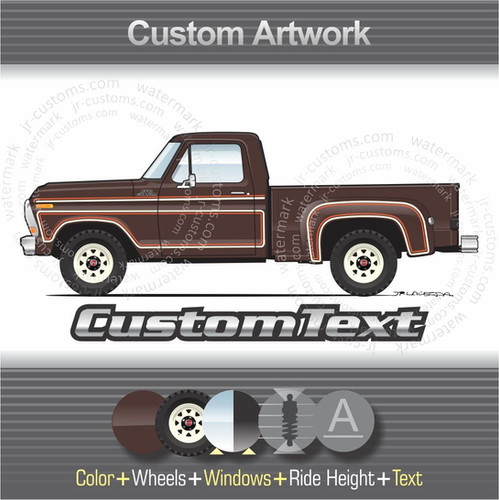 1978-79 Ford F-100 150 Flareside Stepside Pickup Truck Art for T-Shirt ...