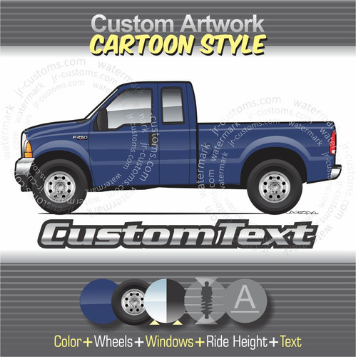 1999-04 Cartoon F-250 F250 ford Supercab super duty Pickup Truck art ...