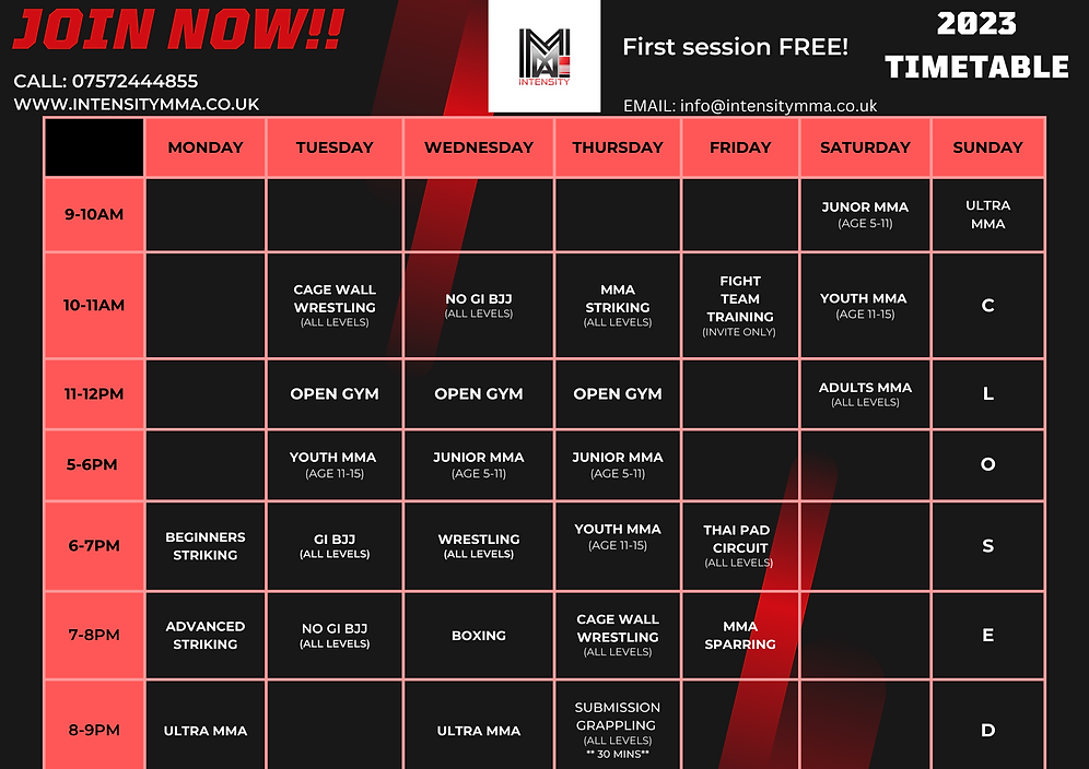 TIMETABLE | Intensity MMA