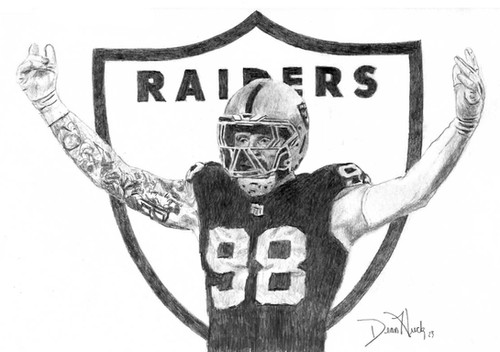 Maxx Crosby Raiders Art | Graphite Drawing with Raiders Shield