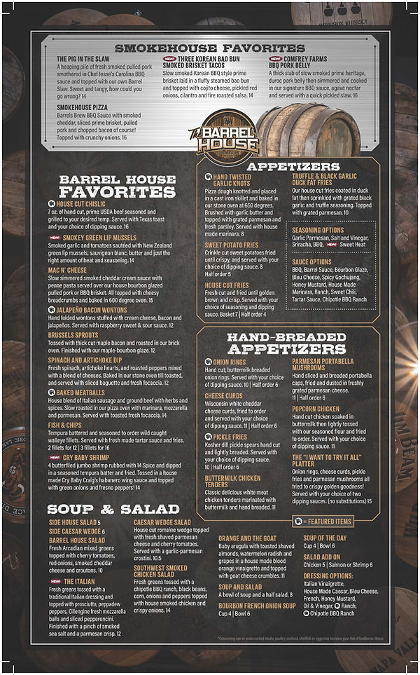 Our Menu | The Barrel House