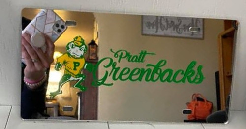 Silver Mirrored License Plate with Pratt Greenbacks | Redemption Grafix