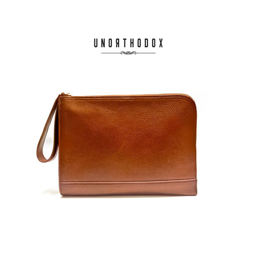 Unorthodox Zipper Leather Portfolio (Cognac) | Common Suits