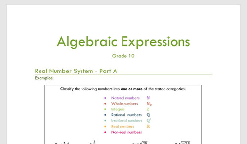 Maths Gr. 10 CAPS Real Number System Part A Worksheet | My Site