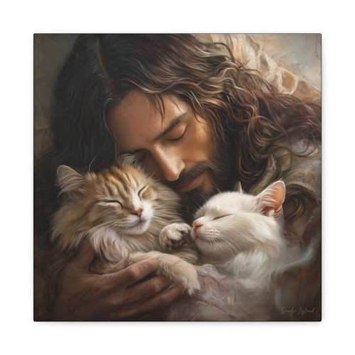 JESUS BLESSING CATS Canvas Print Christian Cat Lover Gift Jesus ...