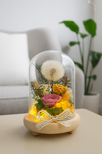 Dandelion and Rose LED Light Dome | Flower Boutique