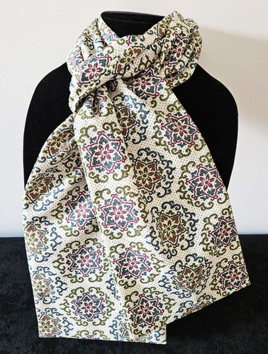 Japanese Kimono Scarf S1270 - Ivory Medallion Wool Blend ...