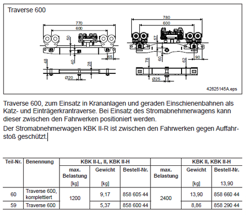 Demag KBK-II Traverse 600 mit Fahrwerken, Traglast: 2400Kg, KBK II / II ...