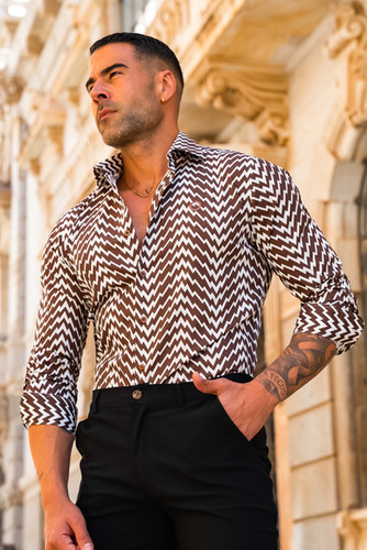 Camisa Estampado Zigzag Marrón Fox | Escarapela