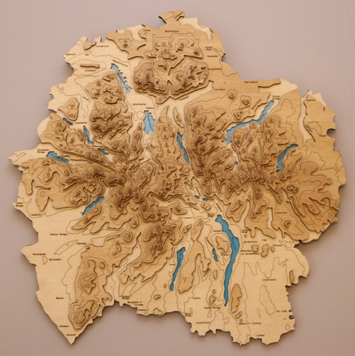 3D Wooden Lake District Map | 214 Wainwright Fell Map