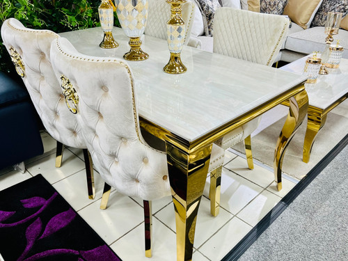 Sofia Dining set - gold marble dining table and velvet chairs | Winteriors