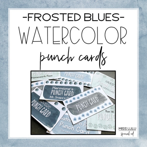 Frosted Blues Watercolor Punch Pass Cards | Miss Lulu