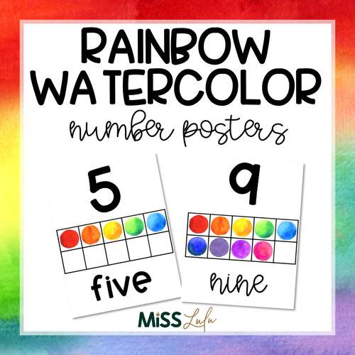 Rainbow Watercolor Number Posters | Miss Lulu