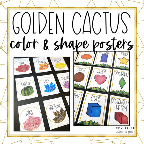 Golden Cactus Color & Shape Posters | Miss Lulu