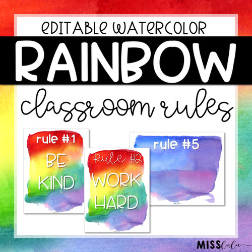 Rainbow Watercolor Classroom Rule Posters | Miss Lulu