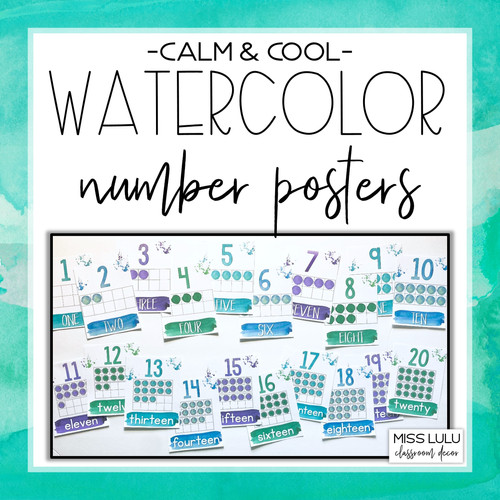 Calm & Cool Watercolor Number Posters | Miss Lulu