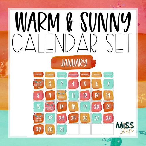 Warm & Sunny Watercolor Calendar Set | Miss Lulu