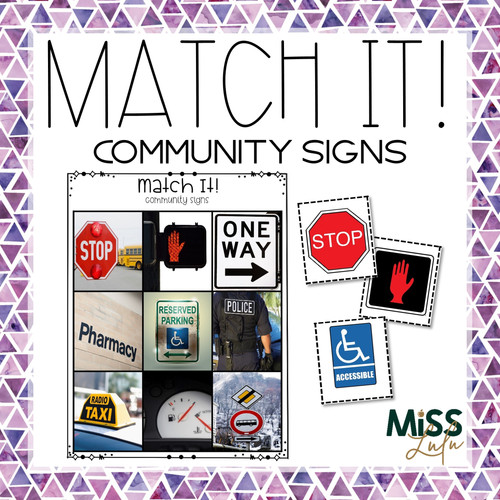 Community Signs Matching Independent Work Task | Miss Lulu