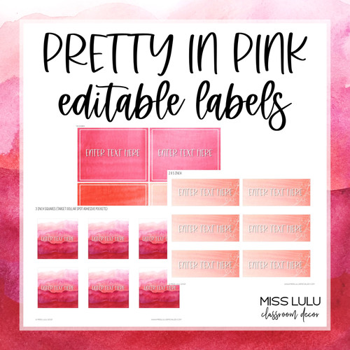 Pretty in Pink Watercolor Editable Labels | Miss Lulu