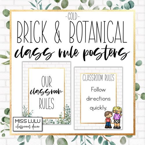 Brick & Botanical Gold Classroom Rule Posters | Miss Lulu