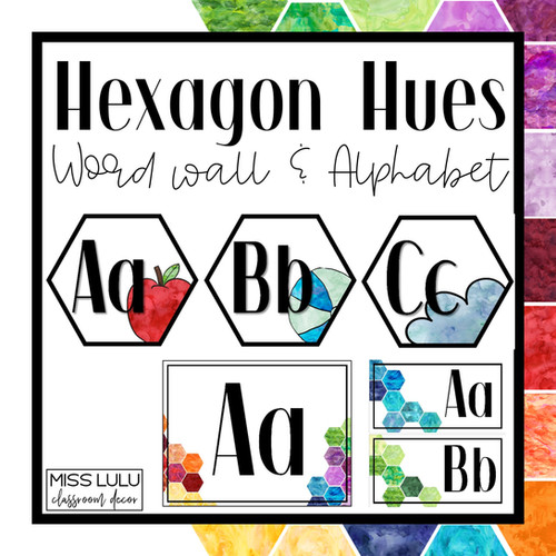 Hexagon Hues Word Wall Headers & Alphabet Poster | Miss Lulu