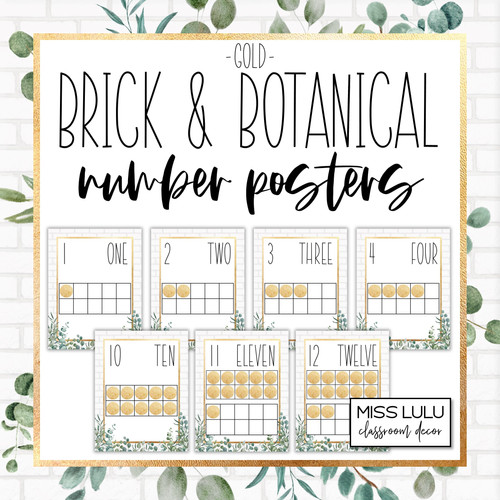 Brick & Botanical Gold Number Posters | Miss Lulu